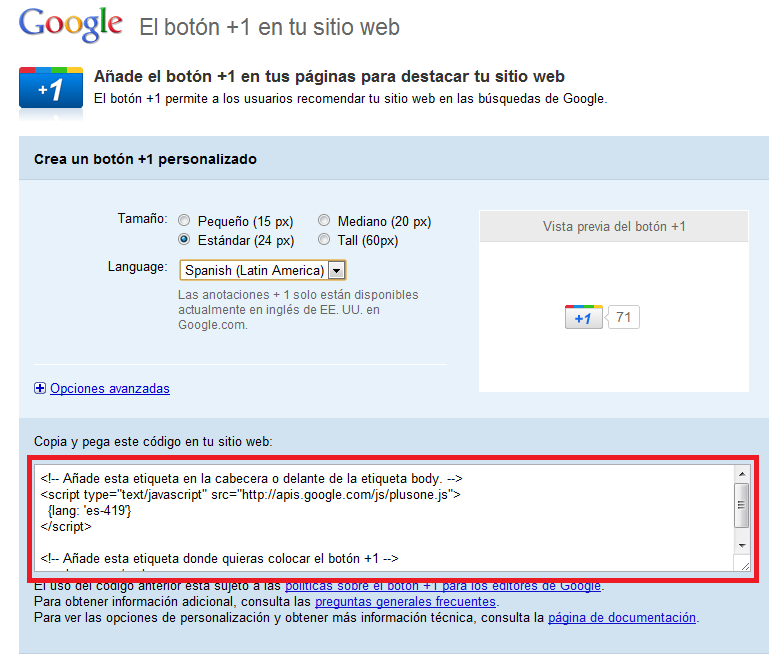 Cómo insertar el botón +1 de Google en tu web